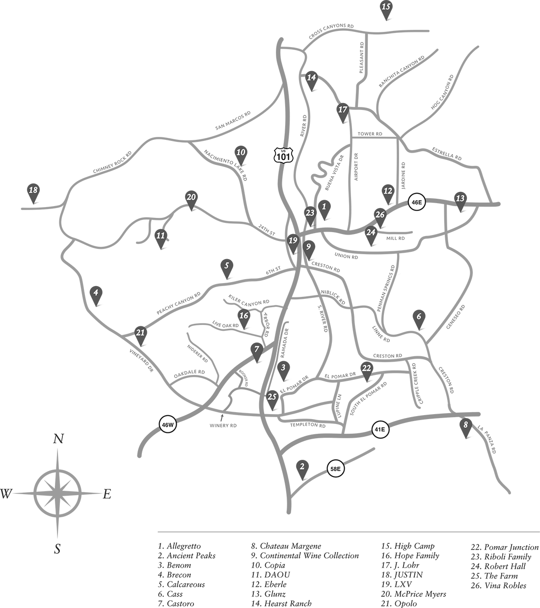 Paso Robles Wine Tasting Map - CAB Collective Members